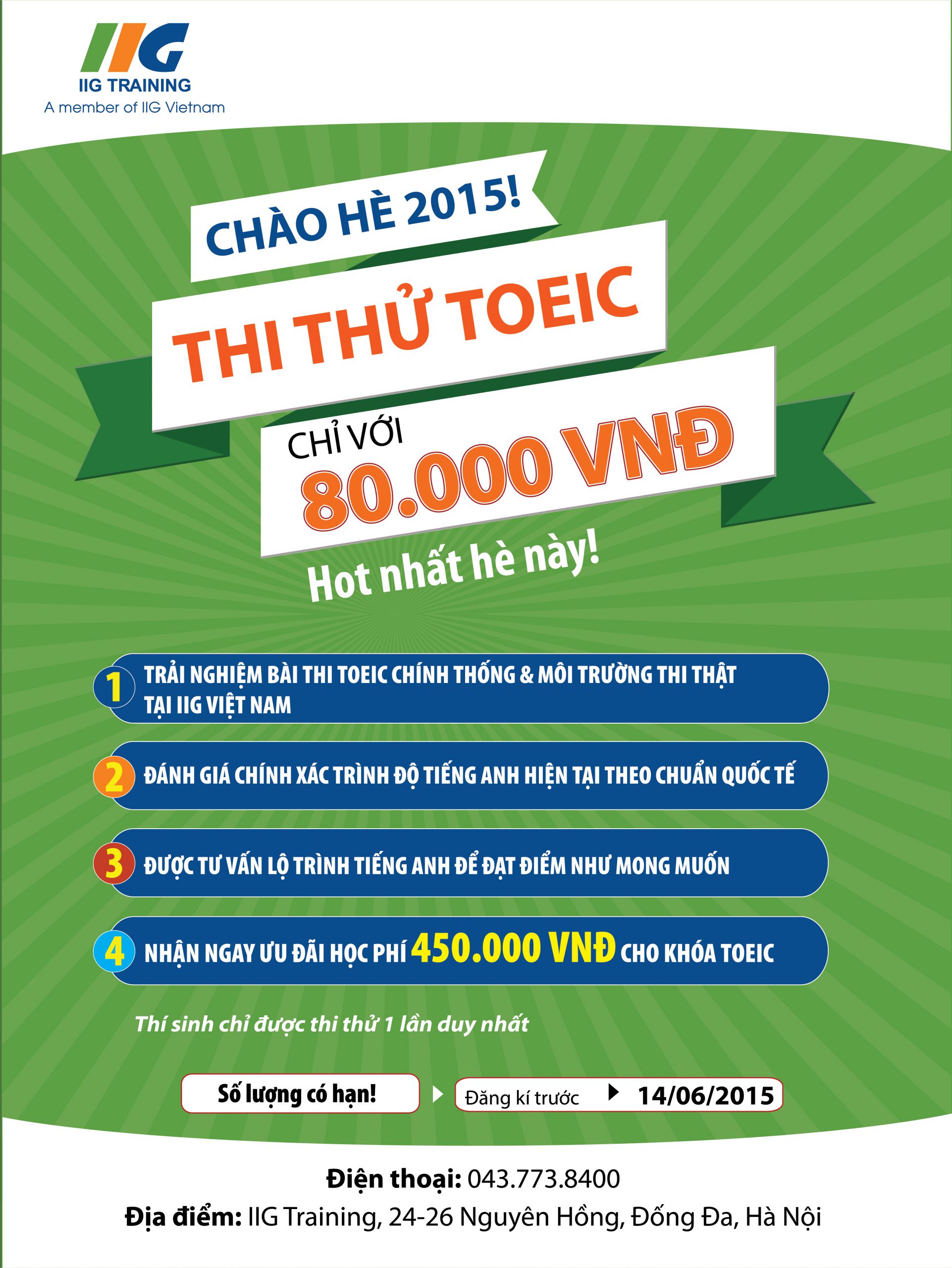 Thi thử TOEIC tại IIG Training chỉ với 80,000VNĐ